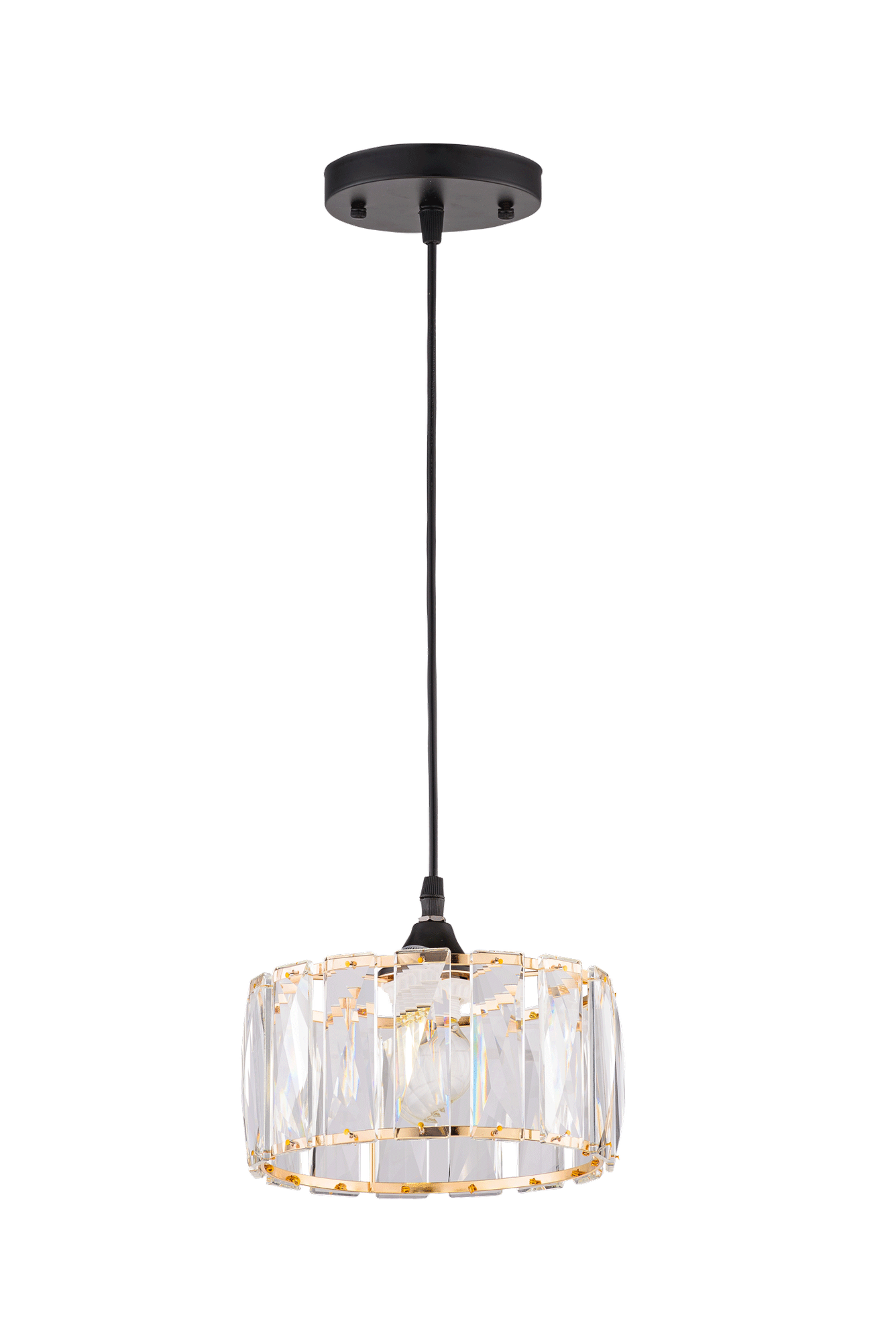 Люстра хрустальная круглая подвесная золото+черный с прозрачным хрустальным декором на 1 лампу E27