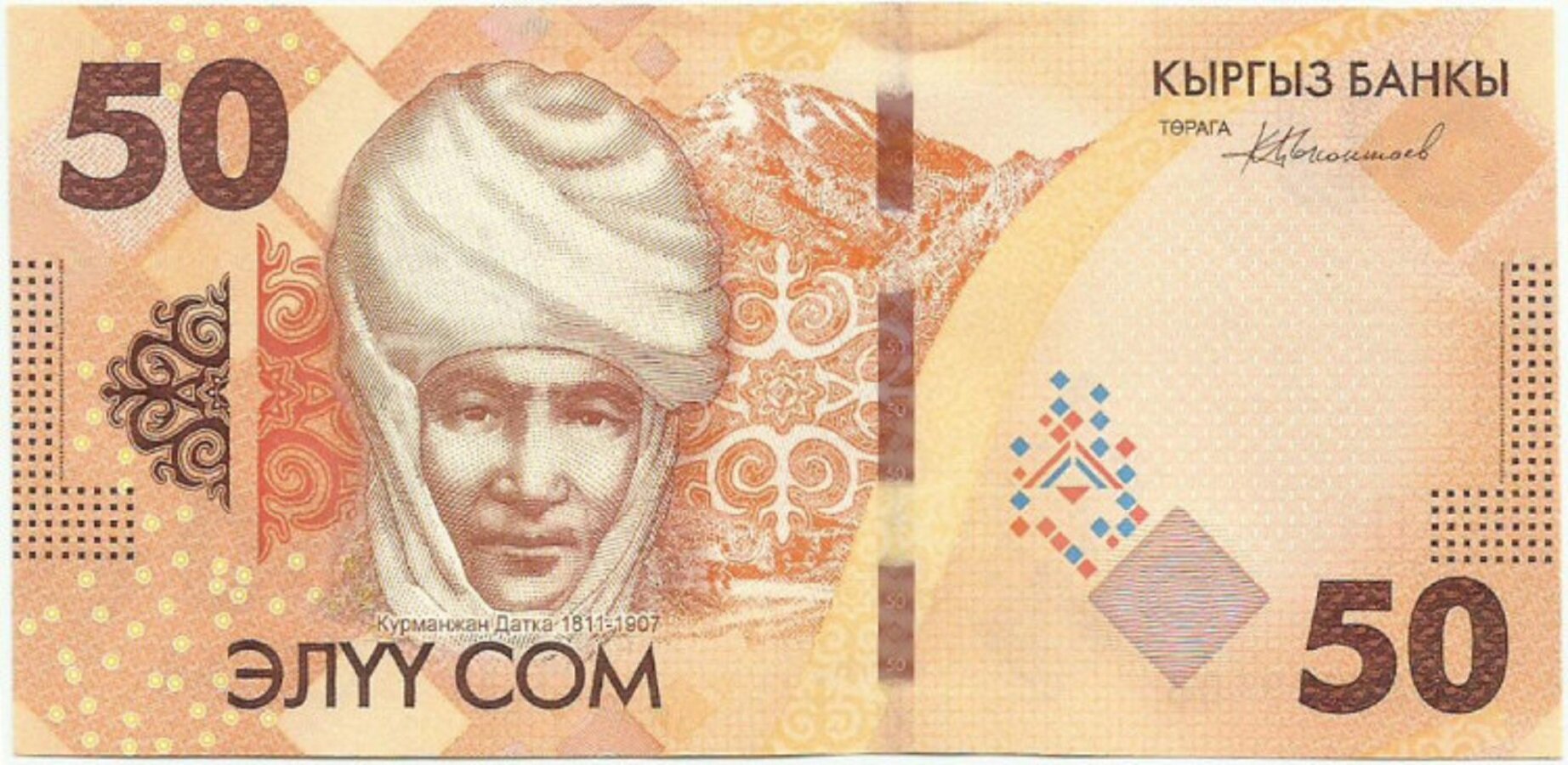 Банкнота номиналом 50 сом Киргизии 2023 года. Состояние UNC. P-W35 (40633)