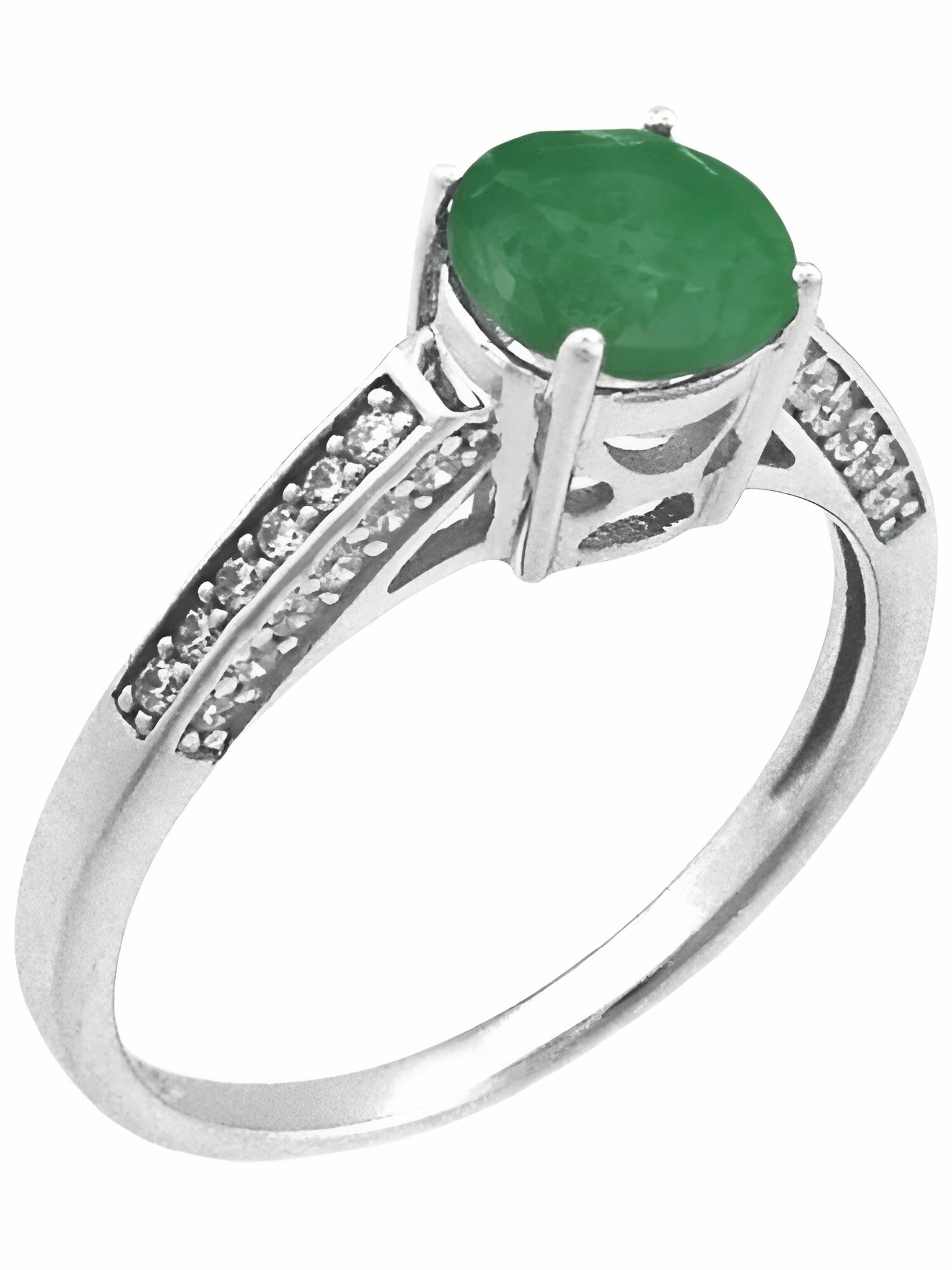 Кольцо тонкое, серебро, 925 проба, родирование, изумруд