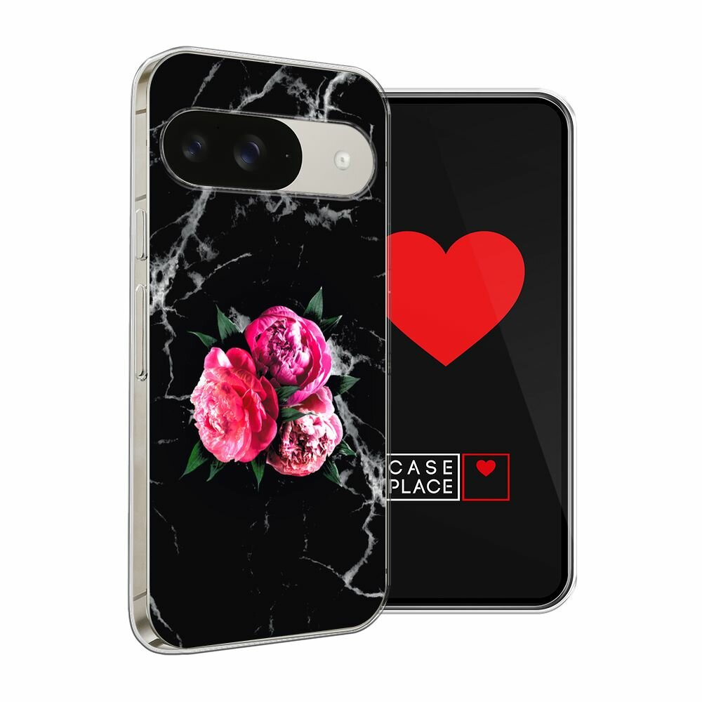 Чехол на Google Pixel 9 / Гугл Пиксель 9 с принтом "Букет на черном мраморе" — фото 1
