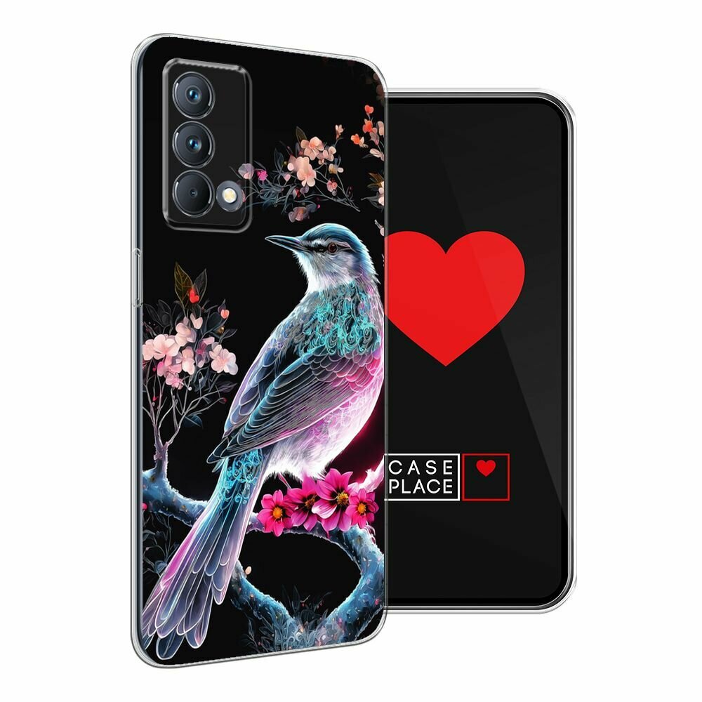 Чехол на Realme GT Master Edition / Реалми GT Мастер Эдишн с принтом "Птица на цветущем дереве" — фото 1