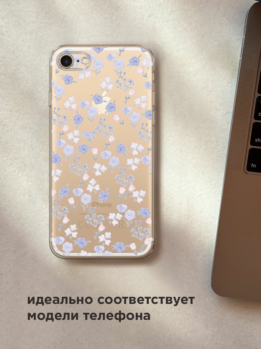 Чехол на Apple iPhone 7 / Айфон 7 с принтом "Сиреневые розы паттерн", прозрачный — фото 1