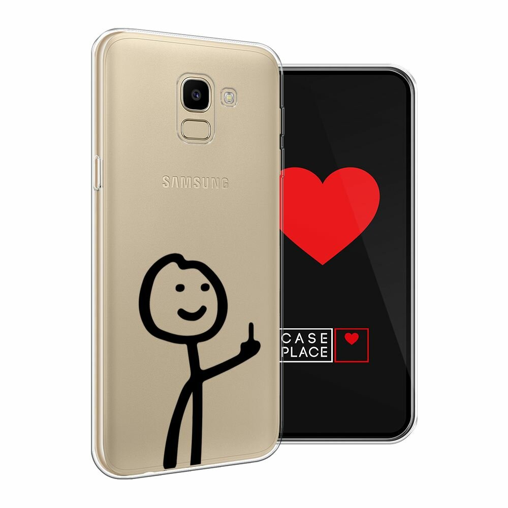 Чехол на Samsung Galaxy J6 2018 / Самсунг Галакси Джей 6 2018 с принтом "Неприличный человечек чёрный", прозрачный — фото 1