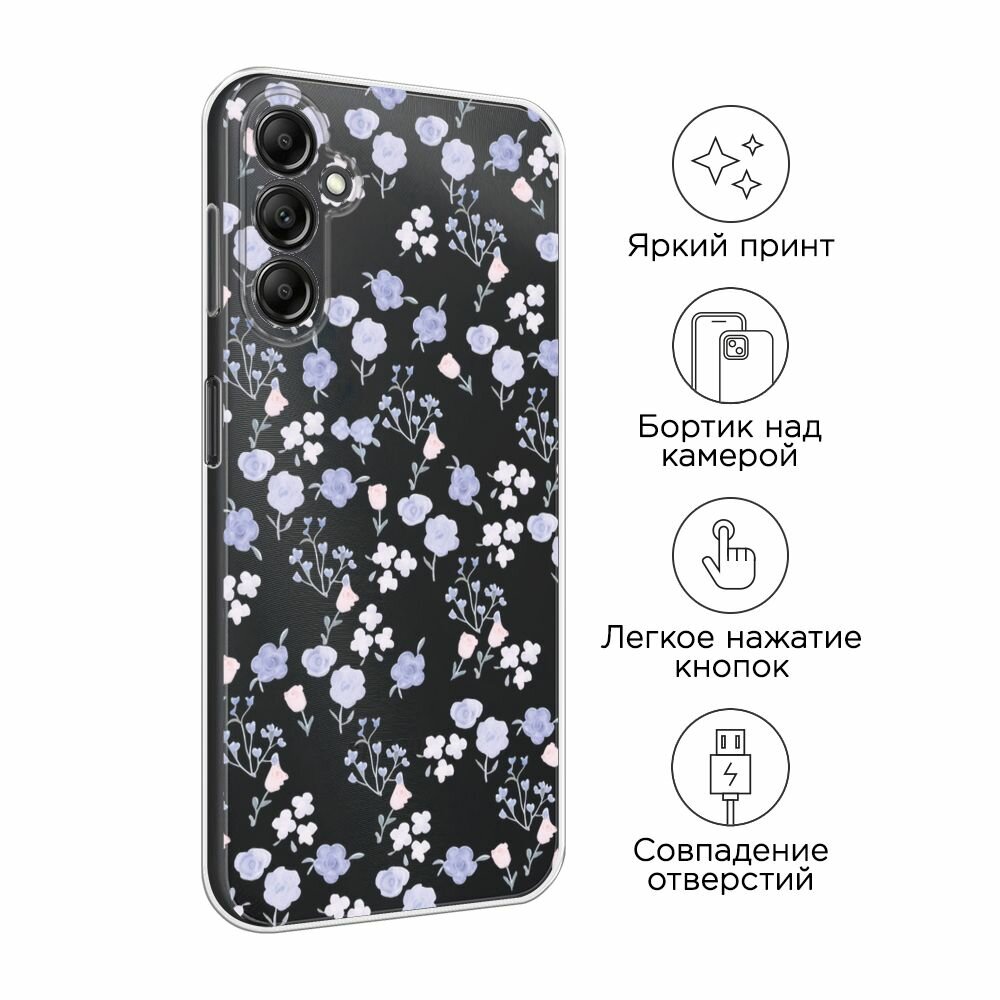 Чехол на Samsung Galaxy A15 / Самсунг А15 с принтом "Сиреневые розы паттерн", прозрачный — фото 1