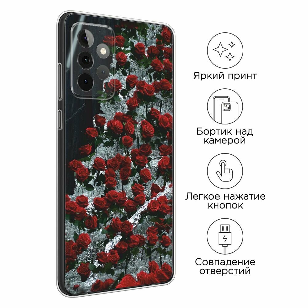 Чехол на Samsung Galaxy A72 / Самсунг Галакси А72 с принтом Цветущие алые розы — фото 1