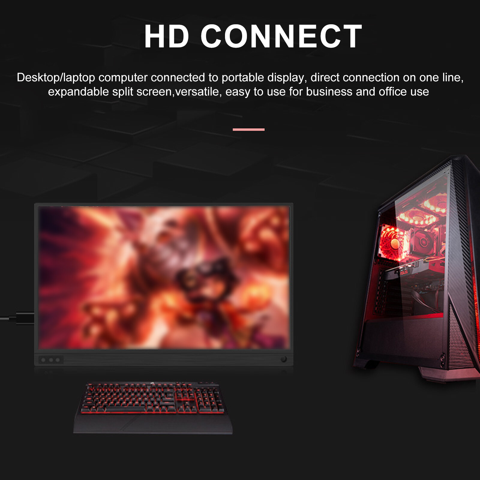 Портативный монитор 15.6 дюймов, IPS 1080P, внешний дисплей, 60 Гц, 63% sRGB, двойные динамики, с подставкой-чехлом