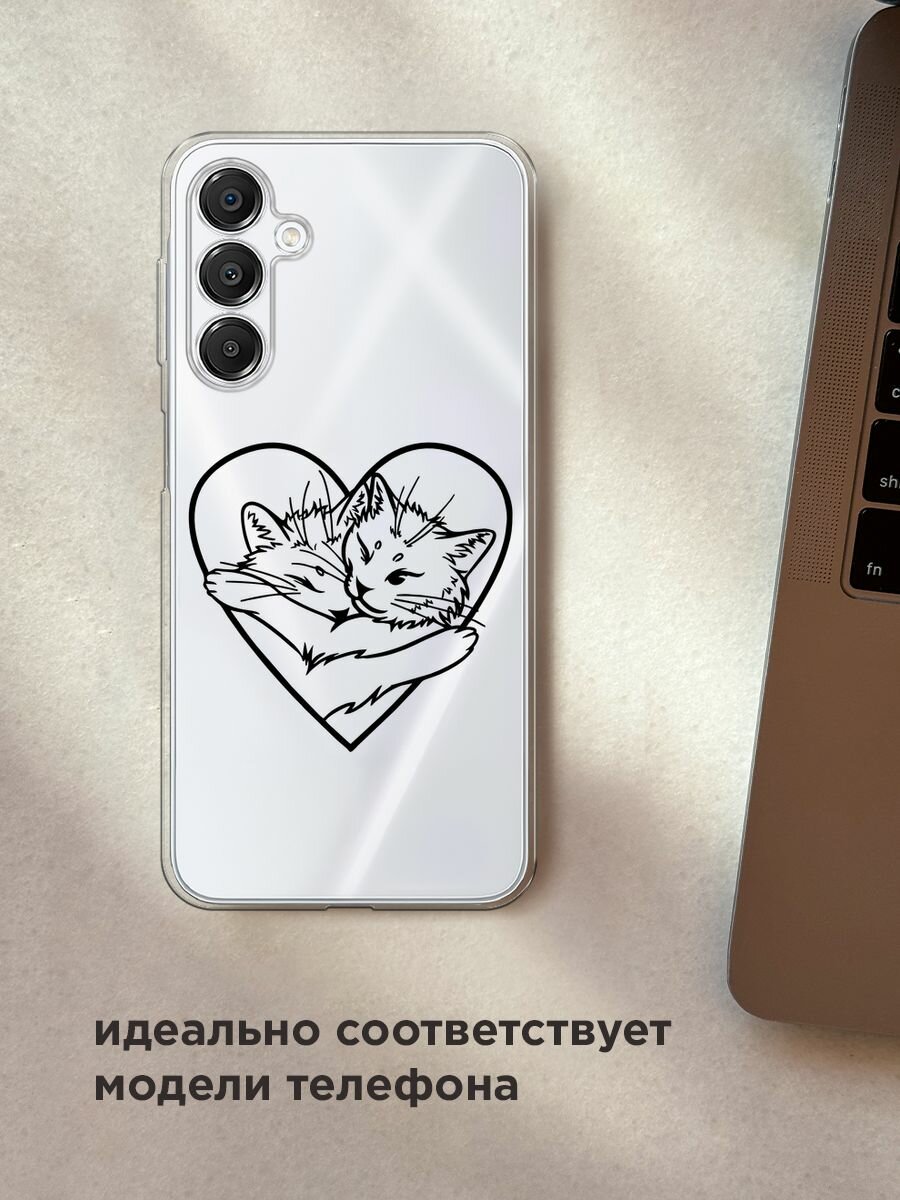 Чехол на Samsung Galaxy A16 / Самсунг А16 с принтом "Влюблённые котики рисунок 3 - 14 февраля", прозрачный — фото 1