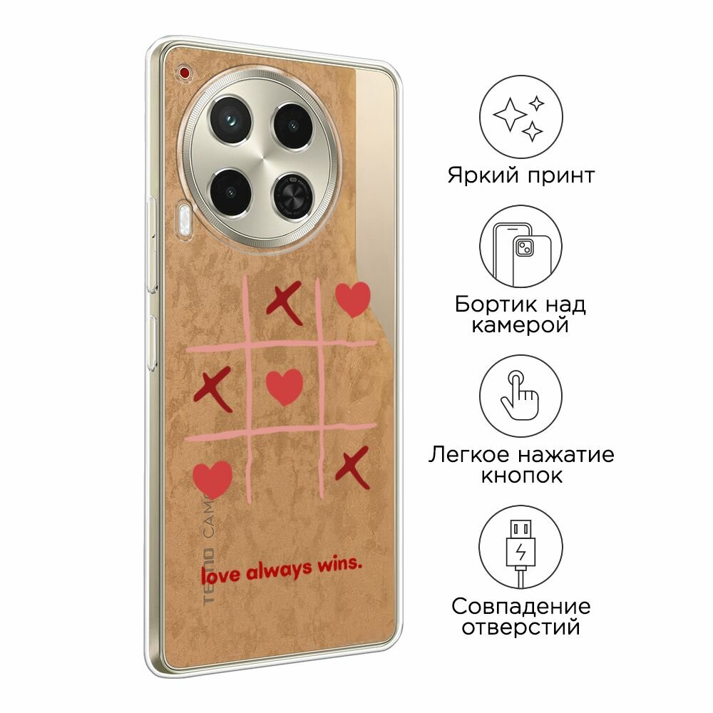 Чехол на Tecno Camon 30 4G / Текно Камон 30 4G с принтом "love always wins - 14 февраля", прозрачный — фото 1