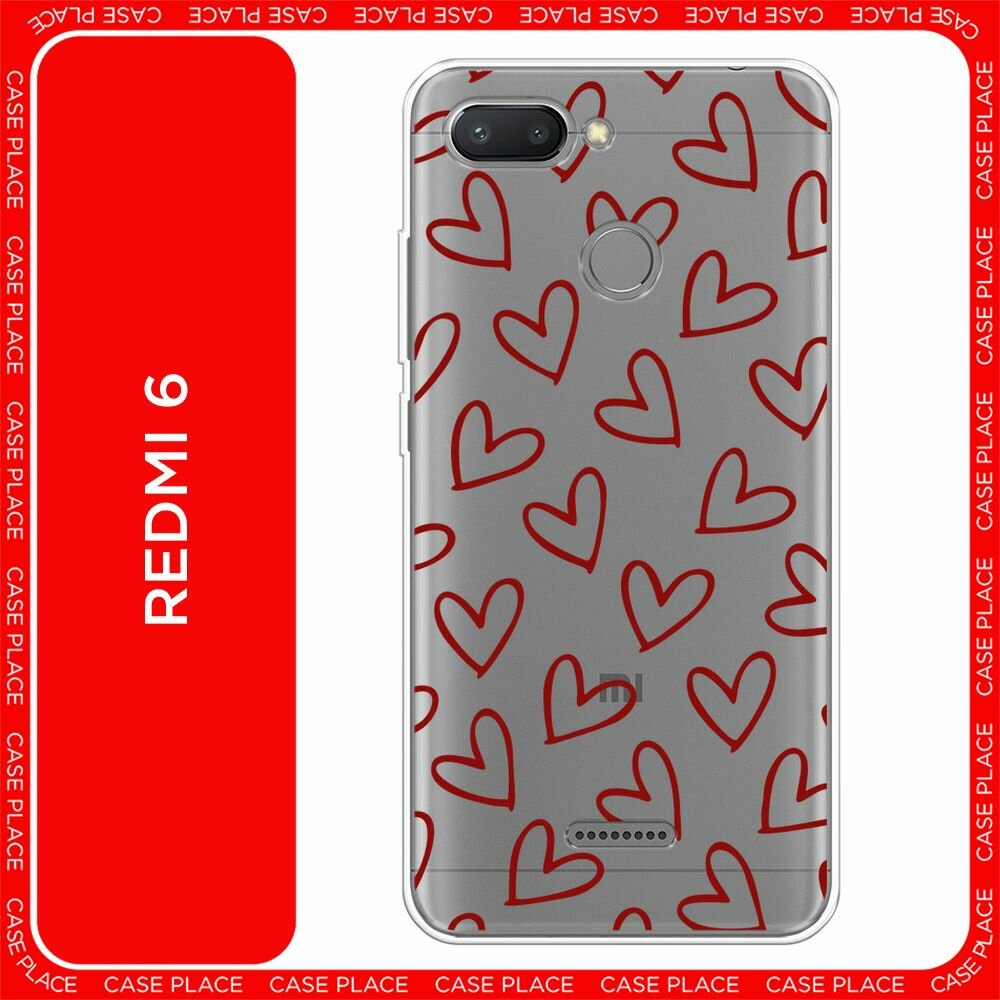 Чехол на Xiaomi Redmi 6 / Сяоми Редми 6 с принтом "Little hearts doodles 2 - 14 февраля", прозрачный