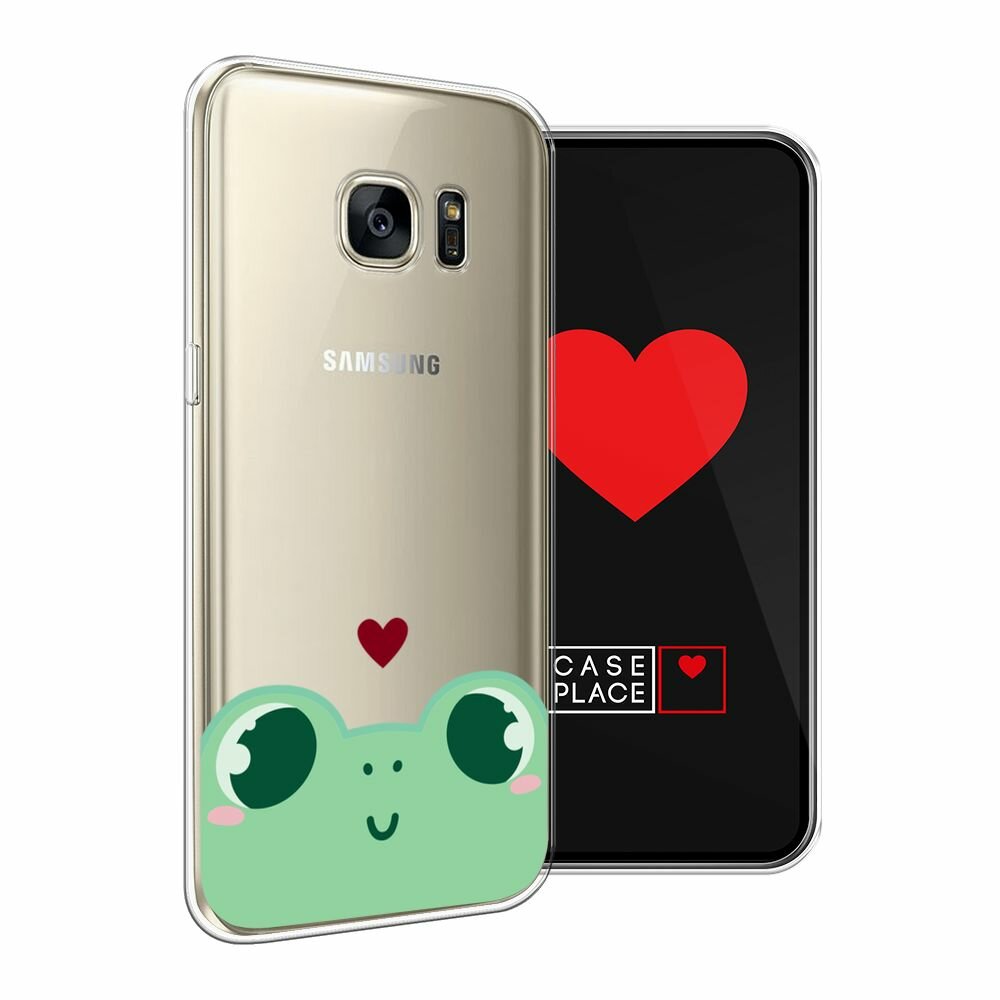 Чехол на Samsung Galaxy S7 / Самсунг Галакси С 7 с принтом "Влюблённая лягушка - 14 февраля", прозрачный — фото 1