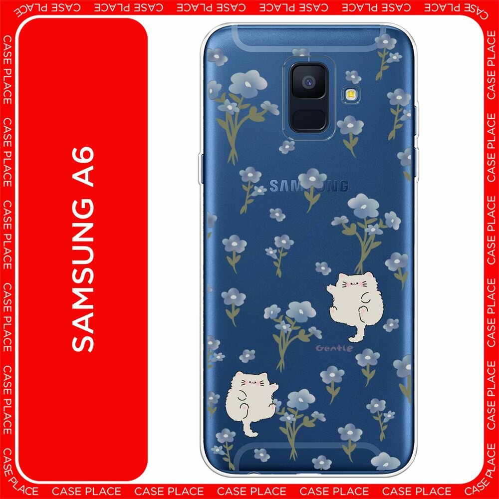 Чехол на Samsung Galaxy A6 / Самсунг Галакси А6 с принтом "Gentle cats", прозрачный