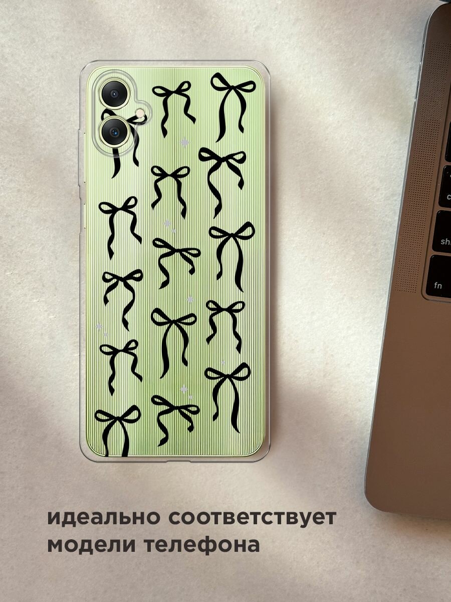 Чехол на Samsung Galaxy A06 / Самсунг Галакси А06 с принтом "Black bows", прозрачный — фото 1