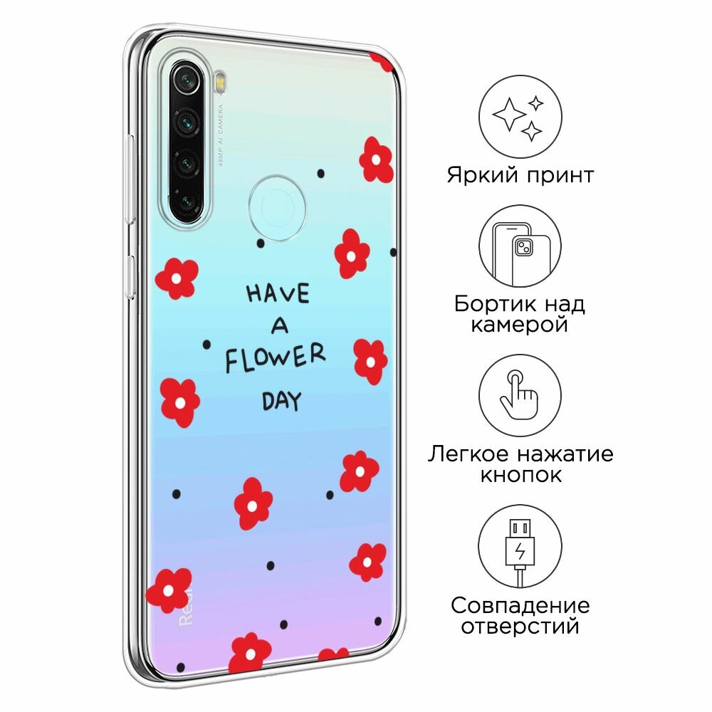 Чехол на Xiaomi Redmi Note 8 / Сяоми Редми Нот 8 с принтом "Have a flower day 2", прозрачный — фото 1