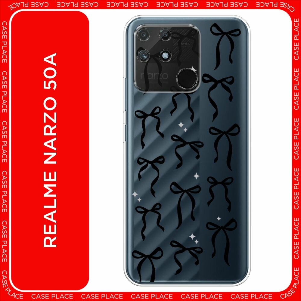 Чехол на Realme Narzo 50A / Реалми Нарзо 50A с принтом "Black bows", прозрачный