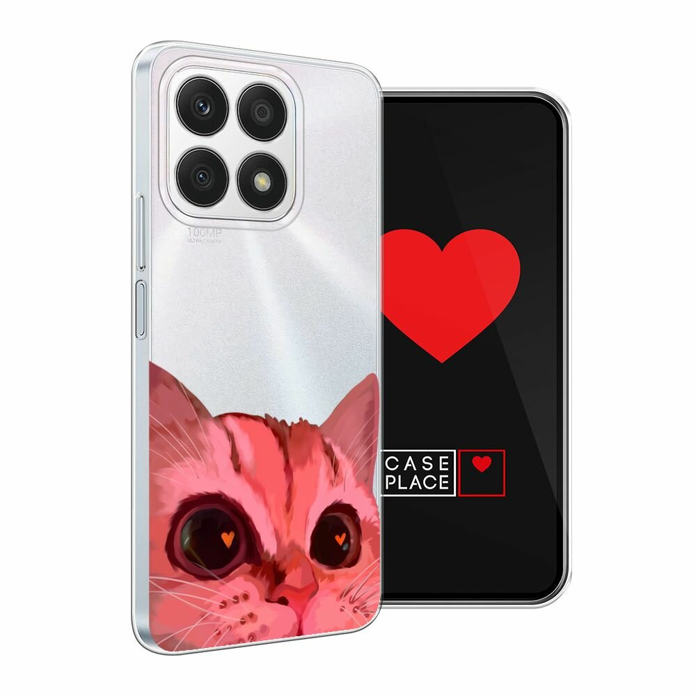 Чехол на Honor X8A / Хонор X8A с принтом "Affectionate cat - 8 марта", прозрачный — фото 1