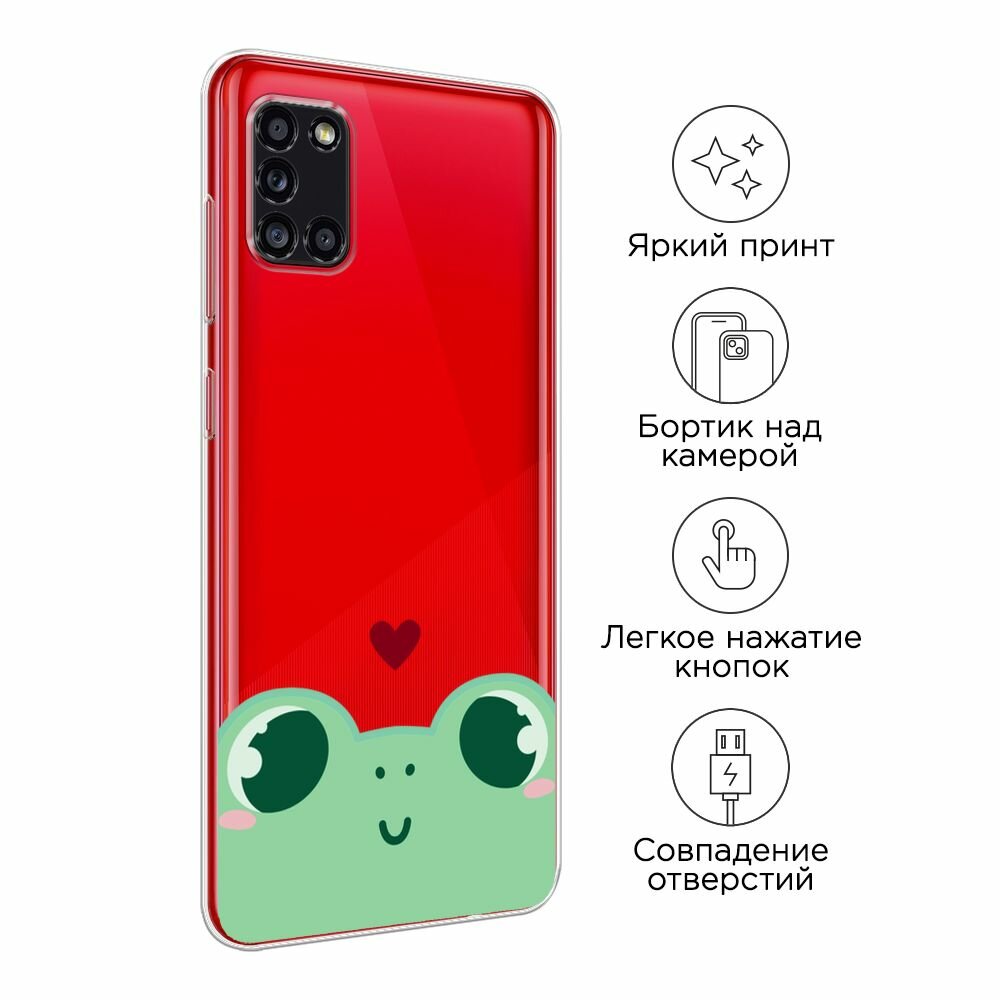 Чехол на Samsung Galaxy A31 / Самсунг Галакси А31 с принтом "Влюблённая лягушка - 14 февраля", прозрачный — фото 1