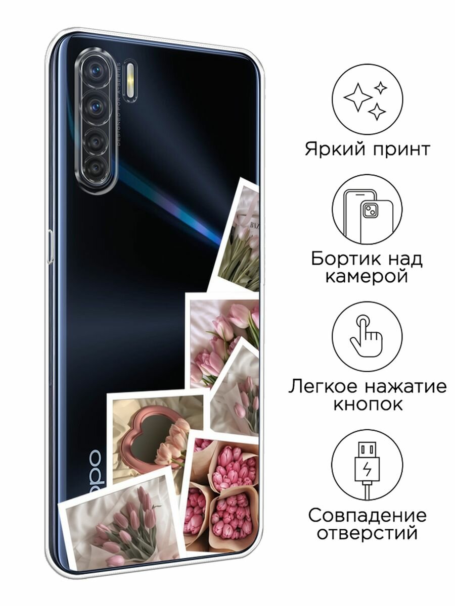 Чехол на Oppo A91/Reno 3 / Оппо A91/Рено 3 с принтом "Весенние фото - 8 марта", прозрачный — фото 1