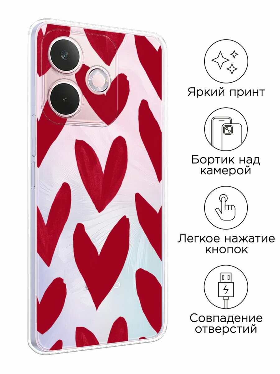 Чехол на Oppo A5 Pro / Оппо А5 Про с принтом "Красные сердечки рисунок - 14 февраля", прозрачный — фото 1