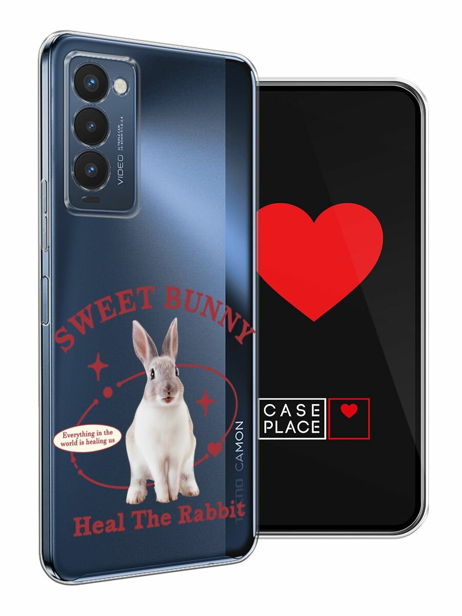 Чехол на Tecno Camon 18P / Техно Камон 18Р с принтом "Heal the rabbit", прозрачный — фото 1