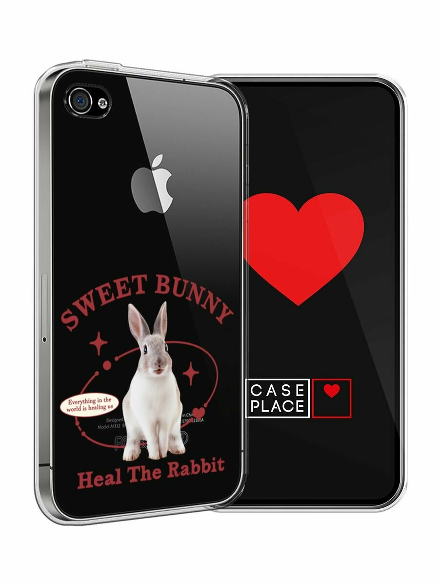 Чехол на Apple iPhone 4/4S / Айфон 4/4S с принтом "Heal the rabbit", прозрачный — фото 1