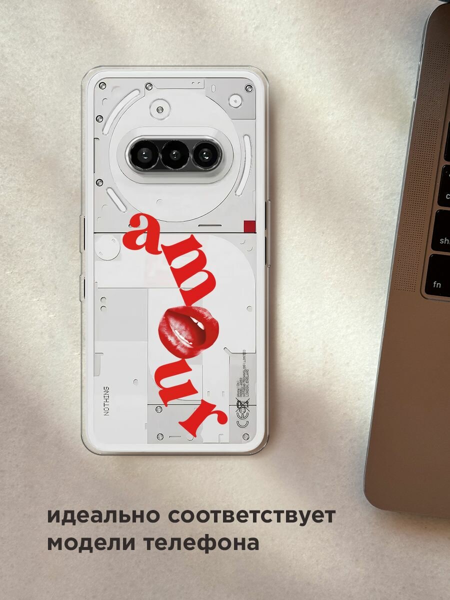 Чехол на Nothing Phone 3a / Нотинг Фон 3а с принтом "Amour lips - 14 февраля", прозрачный — фото 1