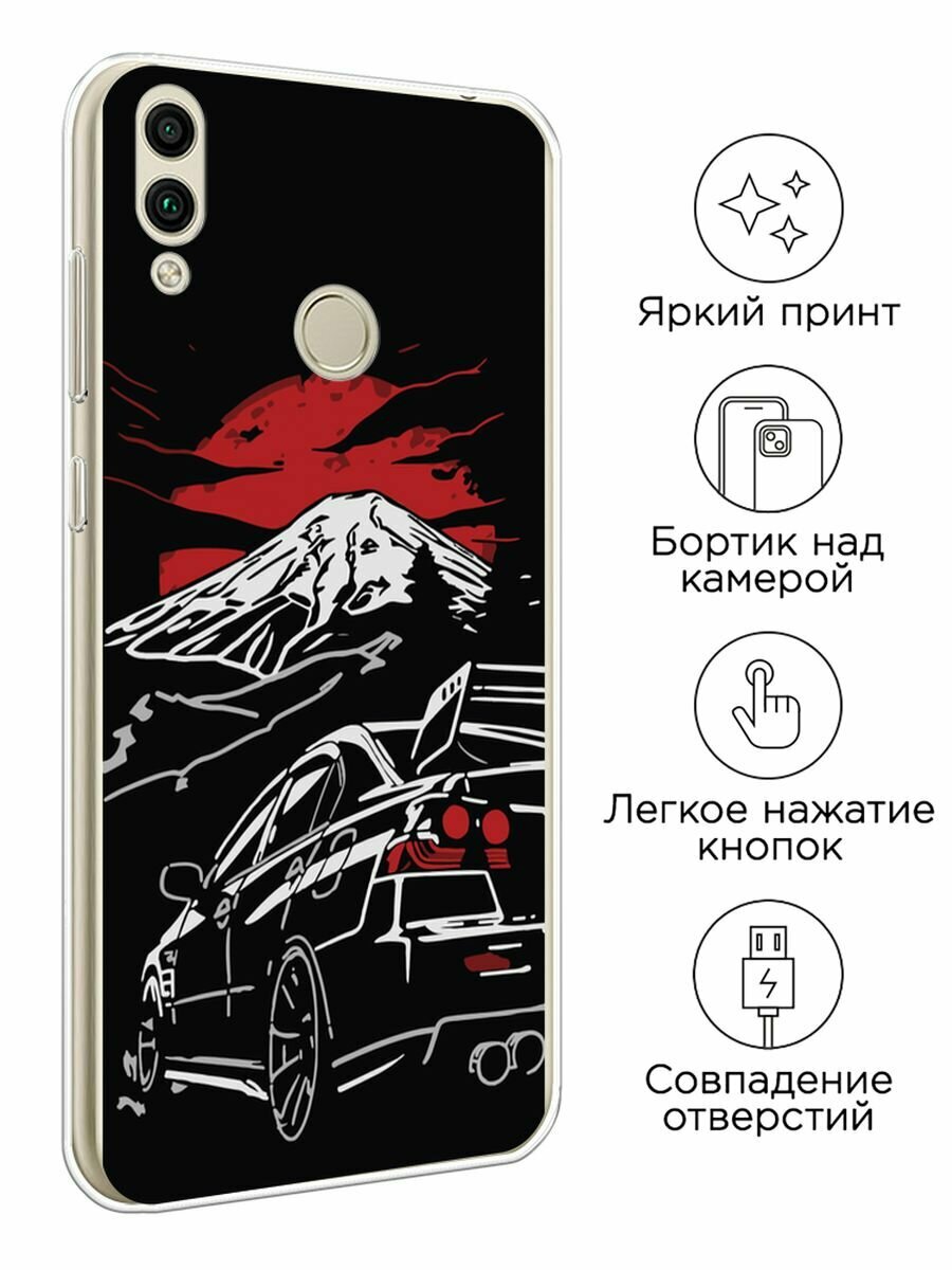 Силиконовый чехол на Honor 8C / Хонор 8С с принтом "Машина в горах JDM" — фото 1
