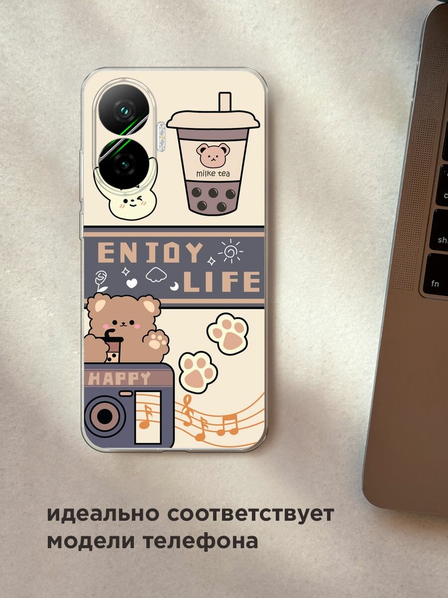 Силиконовый чехол на Poco F7 / Поко F7 с принтом "Enjoy life 1" — фото 1