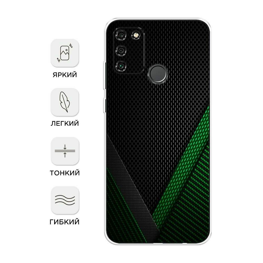 Силиконовый чехол на Honor 9A / Хонор 9А с принтом "Зеленый карбон" — фото 1