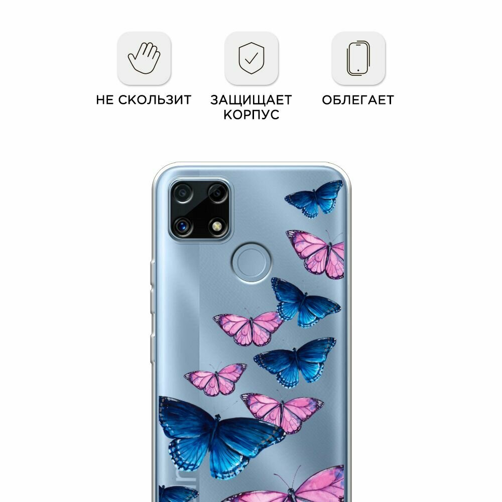 Чехол на Realme C25/C25s / Реалми С25/C25s с принтом "Взлетающие бабочки", прозрачный — фото 1