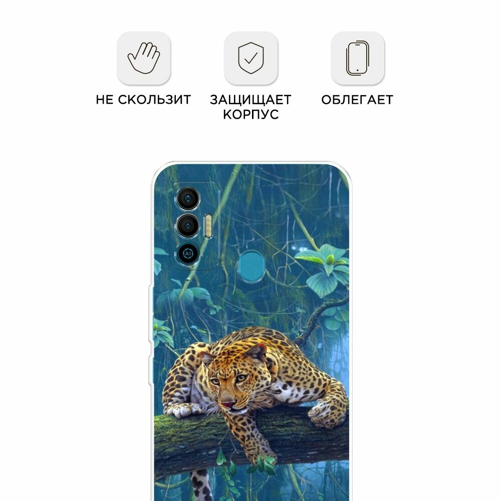 Чехол на Tecno Spark 7 / Техно Спарк 7 с принтом "Леопард охотник" — фото 1