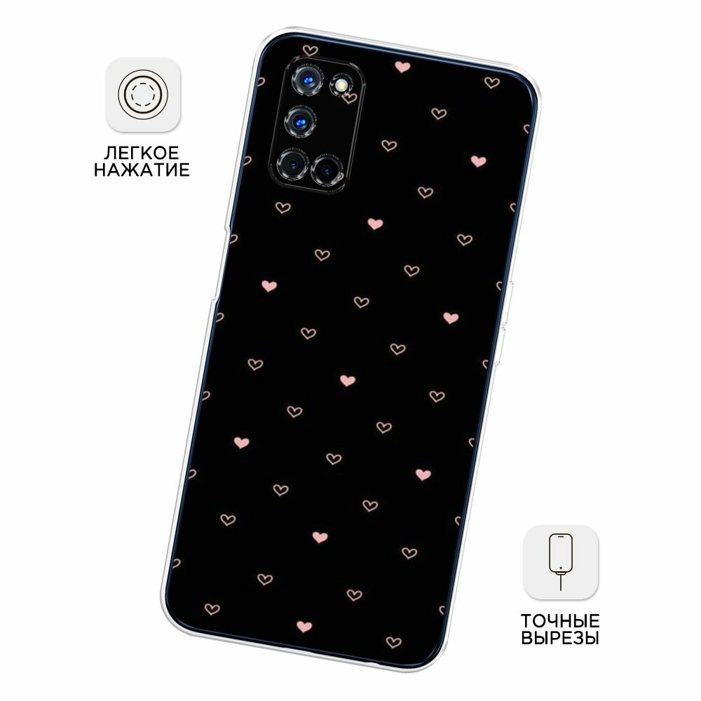 Чехол на Oppo A52/A72 / Оппо A52/A72 с принтом "Черный фон и сердечки" — фото 1