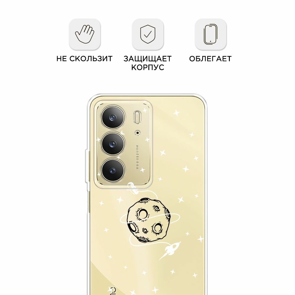Чехол на Realme C75 4G / Реалми C75 4G с принтом "Полет вокруг луны", прозрачный — фото 1