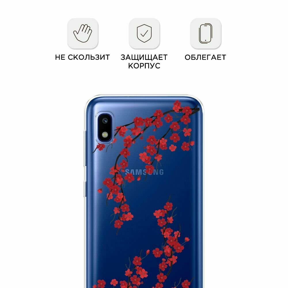 Чехол на Samsung Galaxy A10 / Самсунг Галакси А10 с принтом "Красная сакура", прозрачный — фото 1