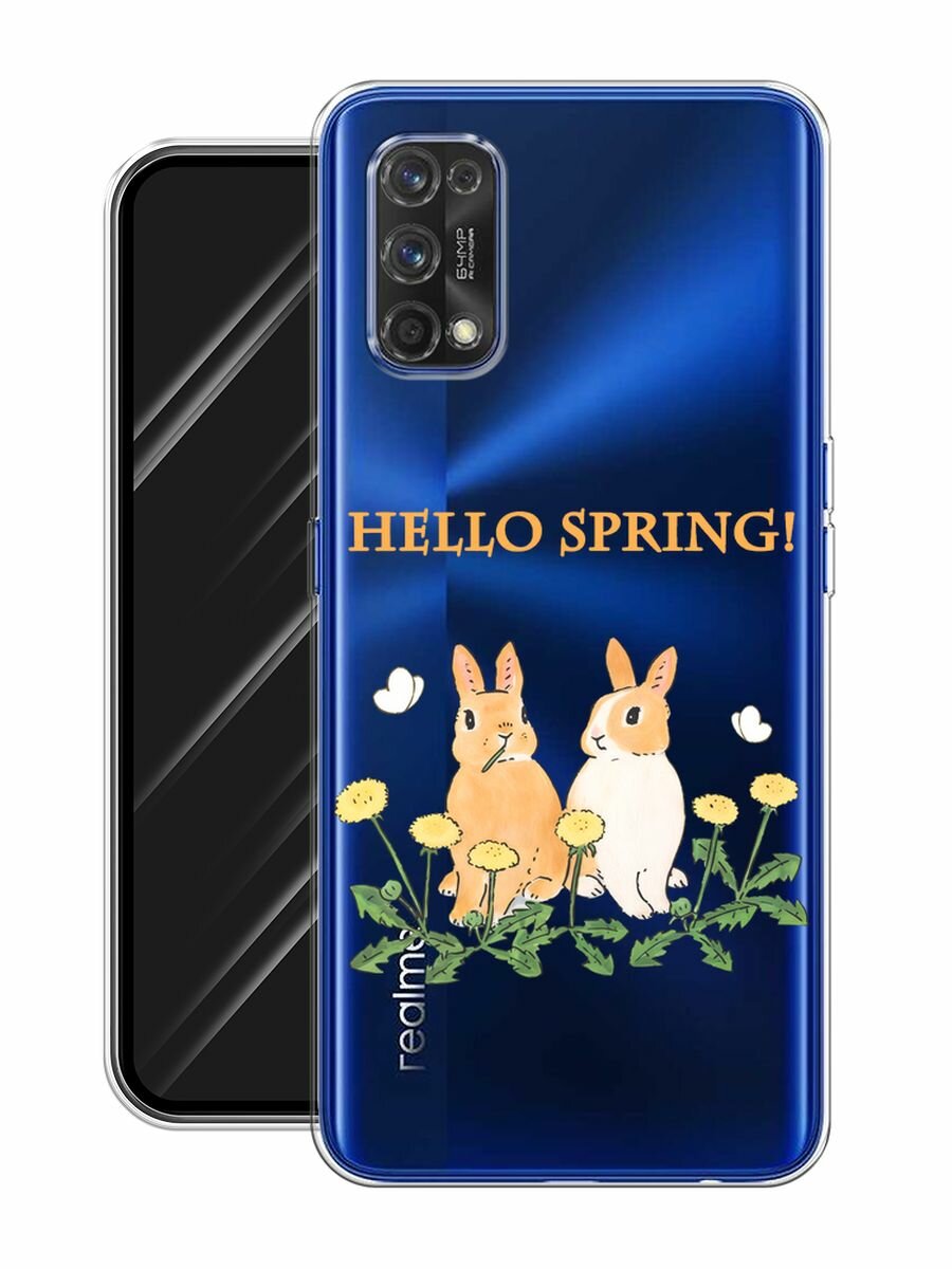 Чехол на Realme 7 Pro / Реалми 7 Про с принтом "Весенние кролики", прозрачный — фото 1