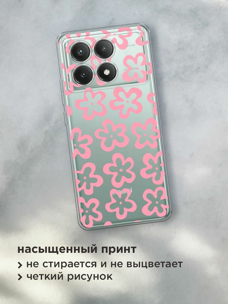 Чехол на Xiaomi Poco X6 PRO 5G / Поко X6 Про 5G с принтом "Простые розовые цветочки", прозрачный — фото 1