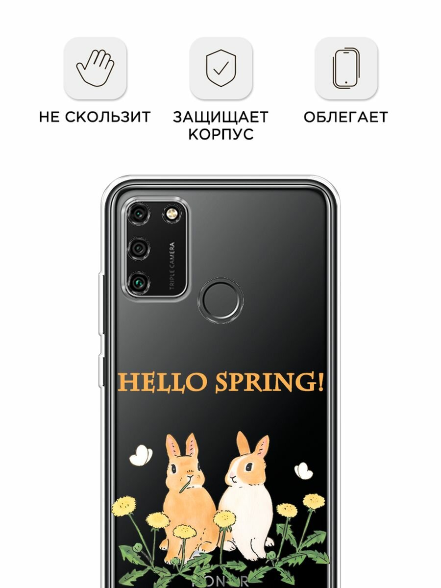 Чехол на Honor 9A / Хонор 9А с принтом "Весенние кролики", прозрачный — фото 1