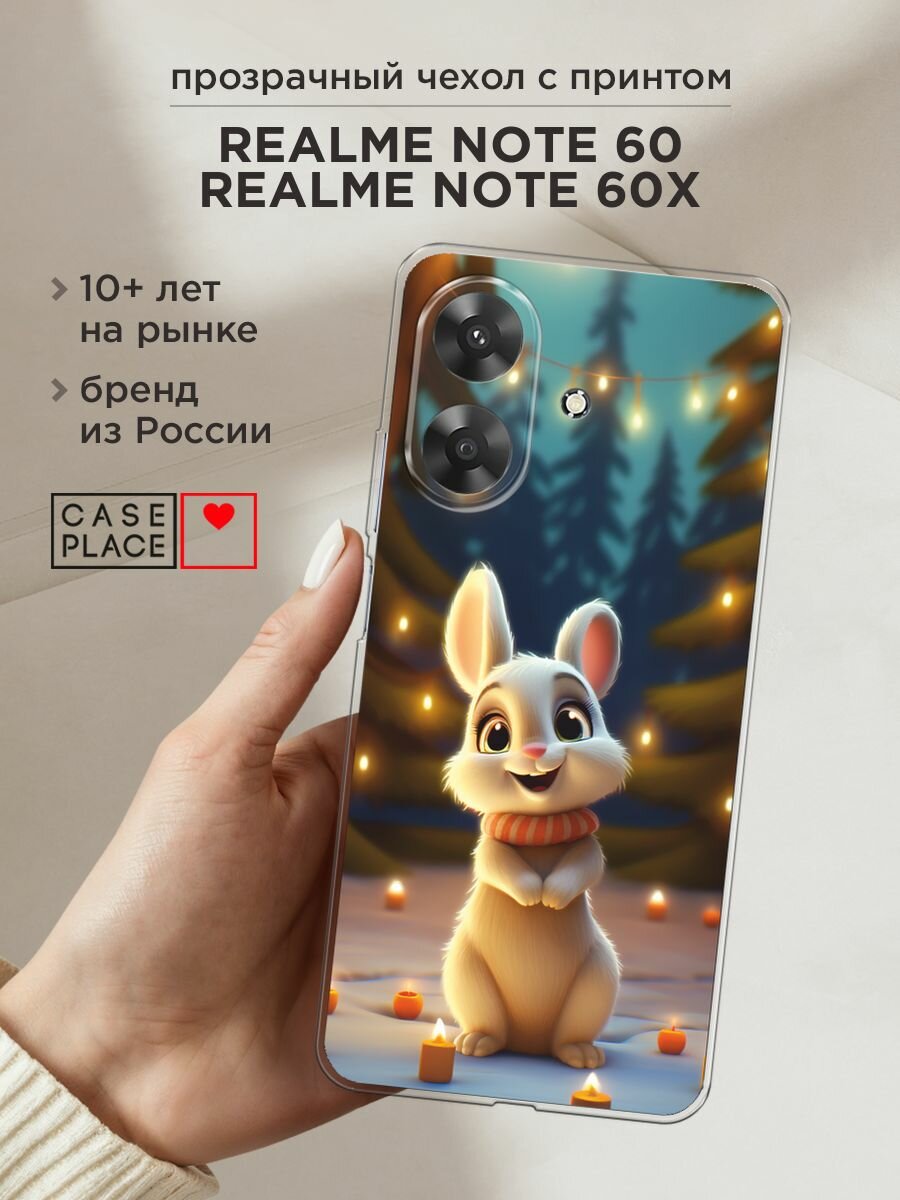 Чехол на Realme Note 60/60X / Реалми Нот 60/60X с принтом "Кролик среди свечей"