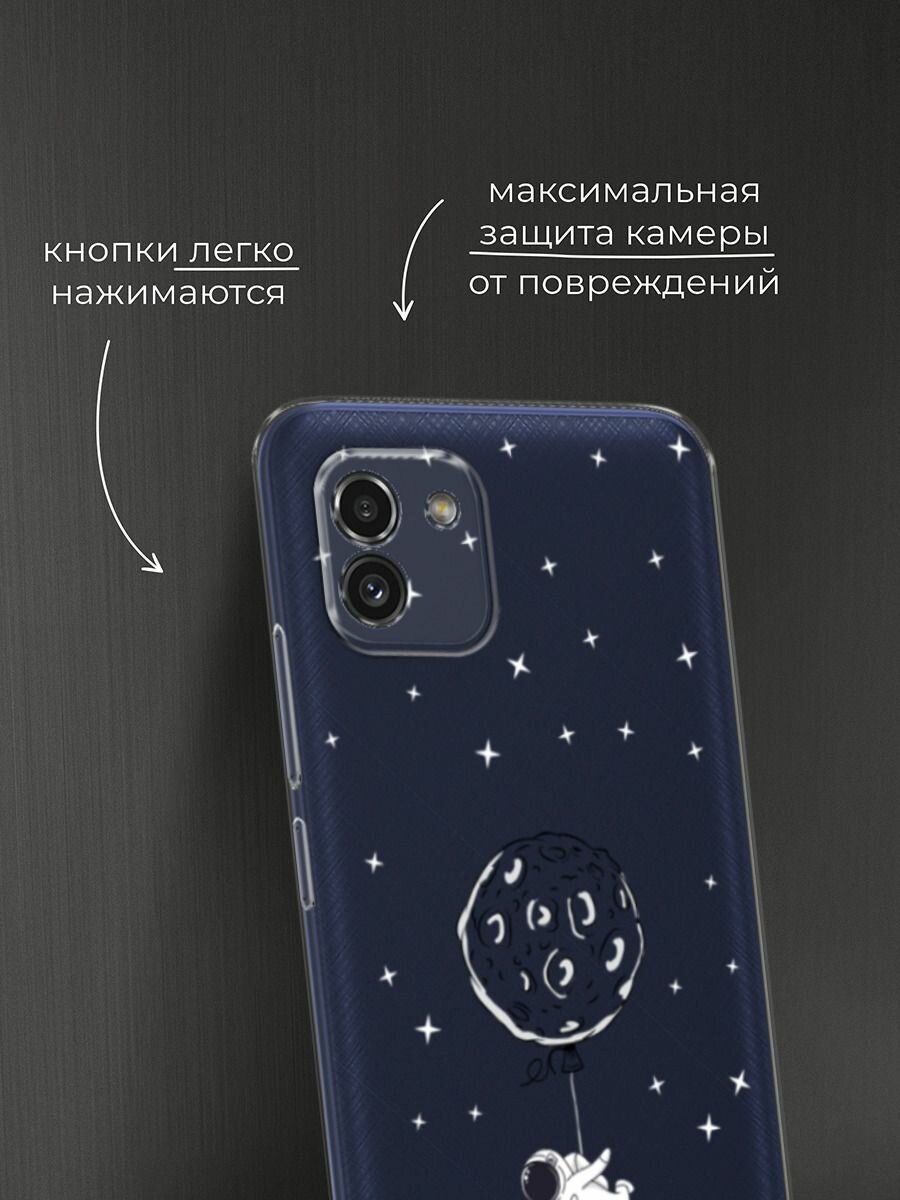 Чехол на Samsung Galaxy A03 / Самсунг Галакси А03 с принтом "Лунный полет", прозрачный — фото 1