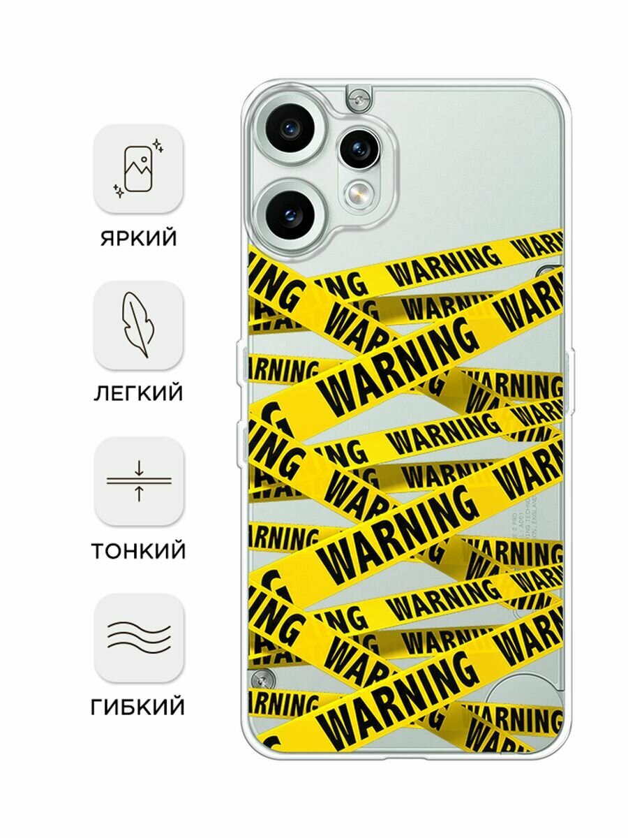 Чехол на CMF Phone 2 Pro / CMF Фон 2 Про с принтом "Warning!", прозрачный — фото 1