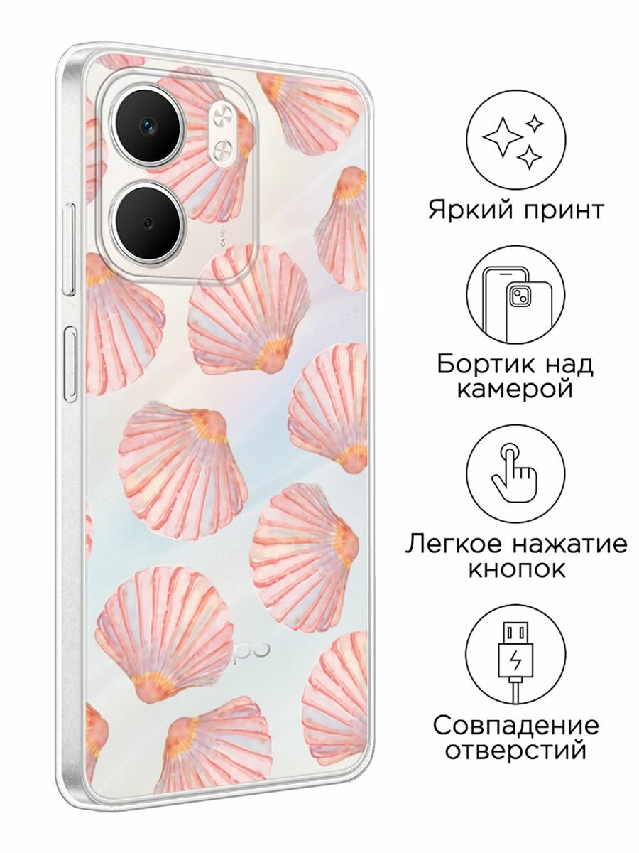 Чехол на Oppo A5x / Оппо А5x с принтом "Ракушки паттерн", прозрачный — фото 1