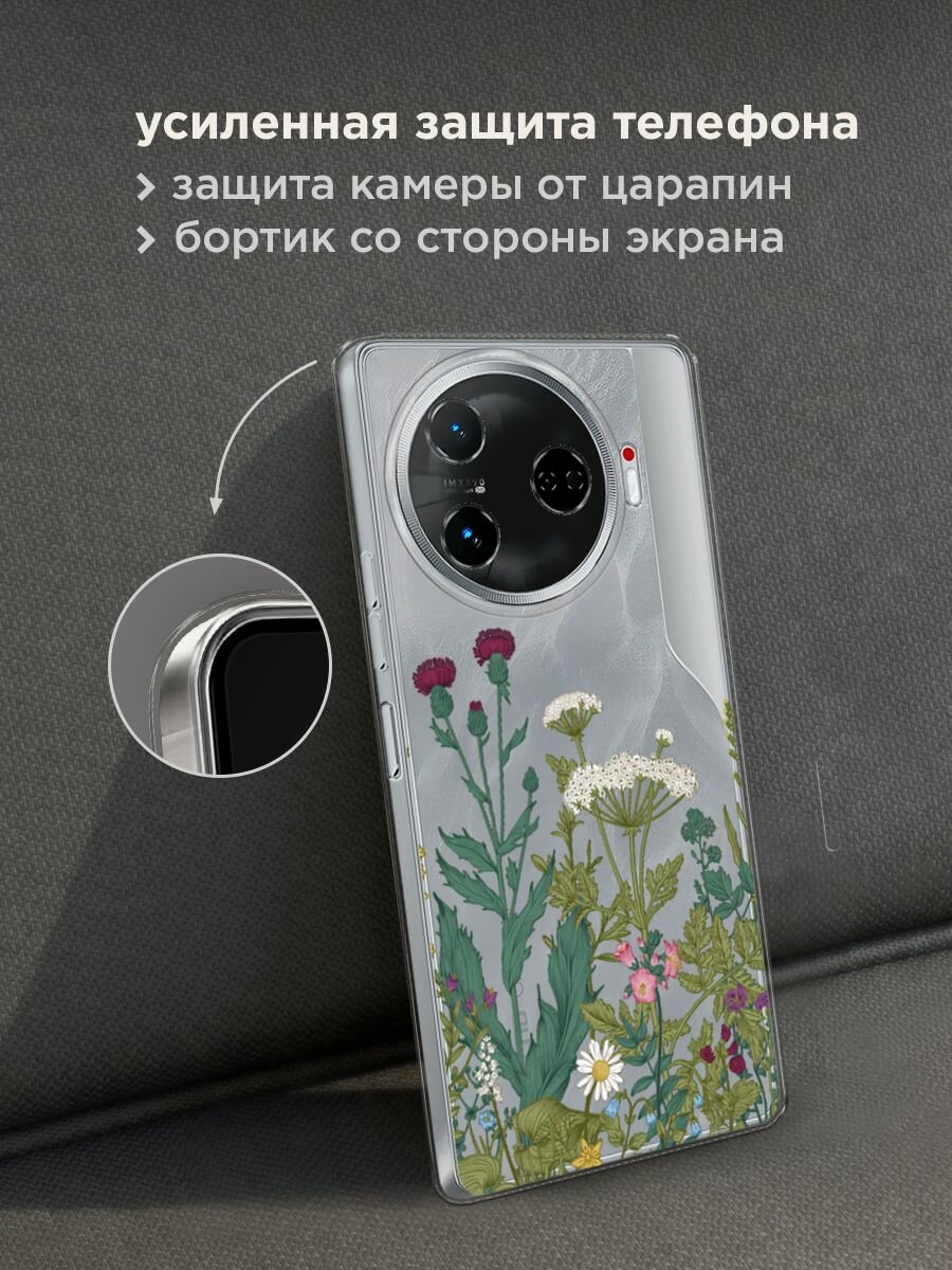 Чехол на Tecno Camon 30 Pro 5G / Текно Камон 30 Про 5G с принтом "Дикие полевые цветы", прозрачный — фото 1