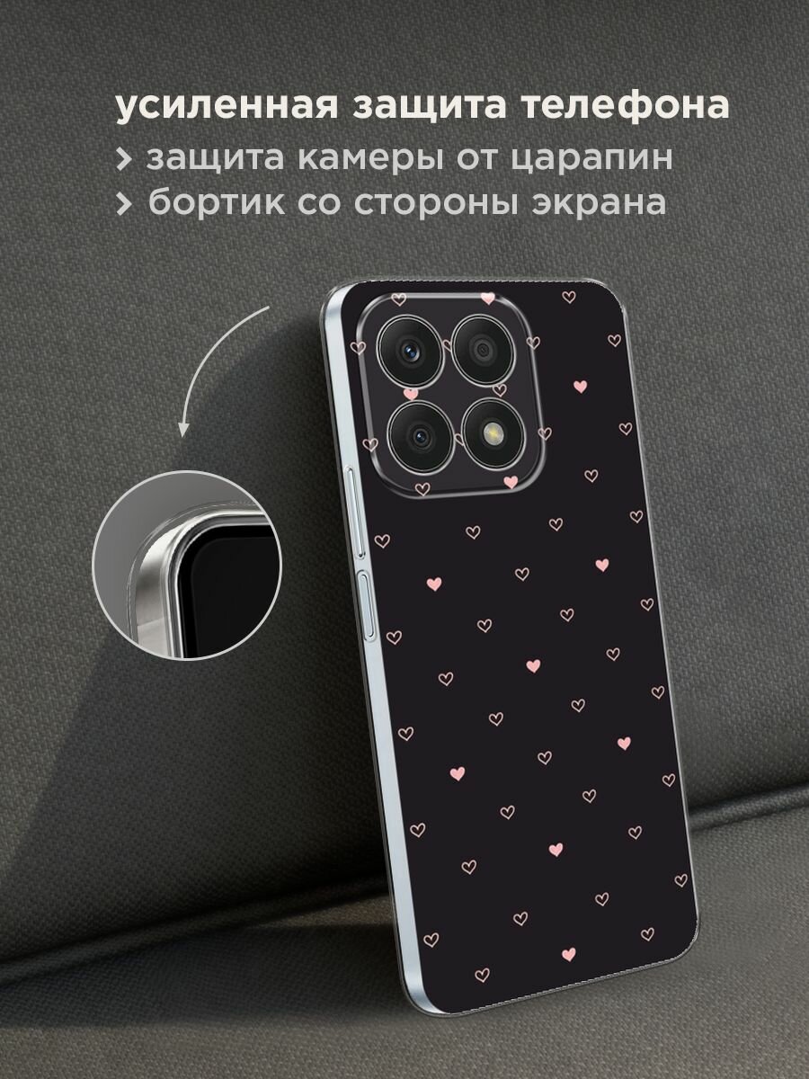 Чехол на Honor X8A / Хонор X8A с принтом "Черный фон и сердечки" — фото 1