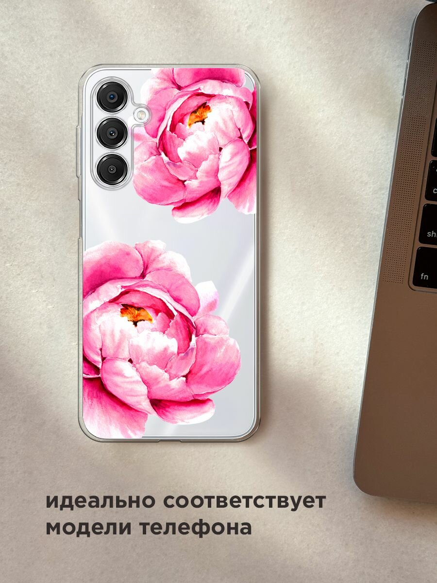 Чехол на Samsung Galaxy A16 / Самсунг А16 с принтом "Open peonies", прозрачный — фото 1