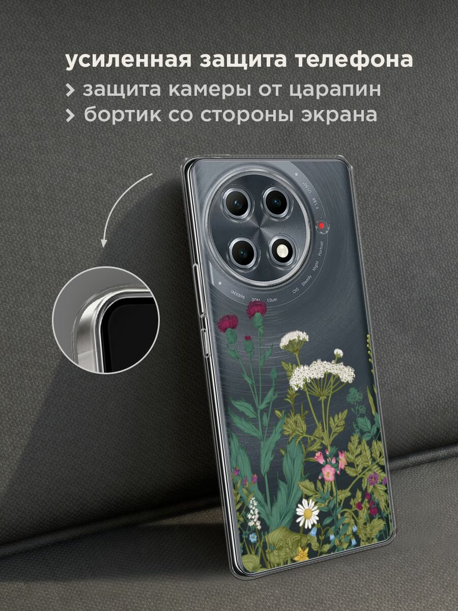 Чехол на Tecno Camon 30S Pro / Текно Камон 30S Про с принтом "Дикие полевые цветы", прозрачный — фото 1