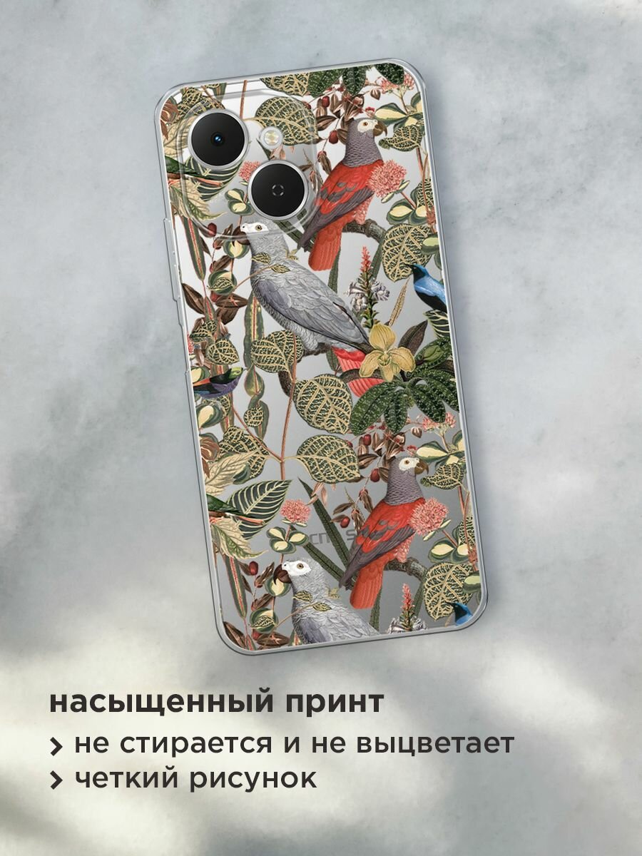 Чехол на Tecno Spark 40C / Текно Спарк 40C с принтом "Tropical pattern", прозрачный — фото 1