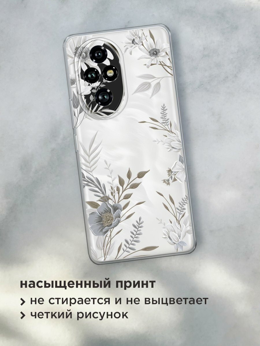 Чехол на Honor 200 Pro / Хонор 200 Про с принтом "Цветы сепия 3" — фото 1
