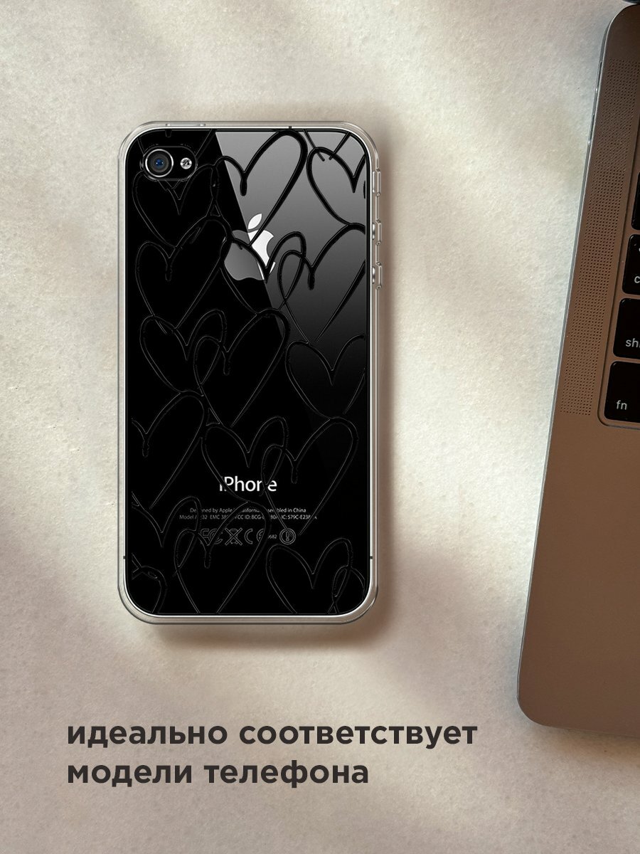 Чехол на Apple iPhone 4/4S / Айфон 4/4S с принтом "Hearts doodle black 1" — фото 1