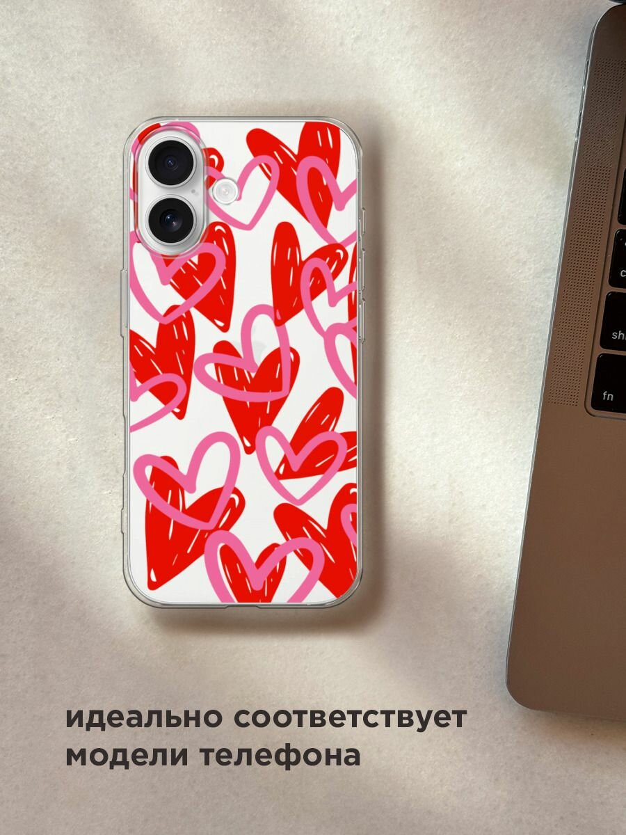 Чехол на Apple iPhone 17 / Айфон 17 с принтом "Hearts doodles - 14 февраля", прозрачный — фото 1