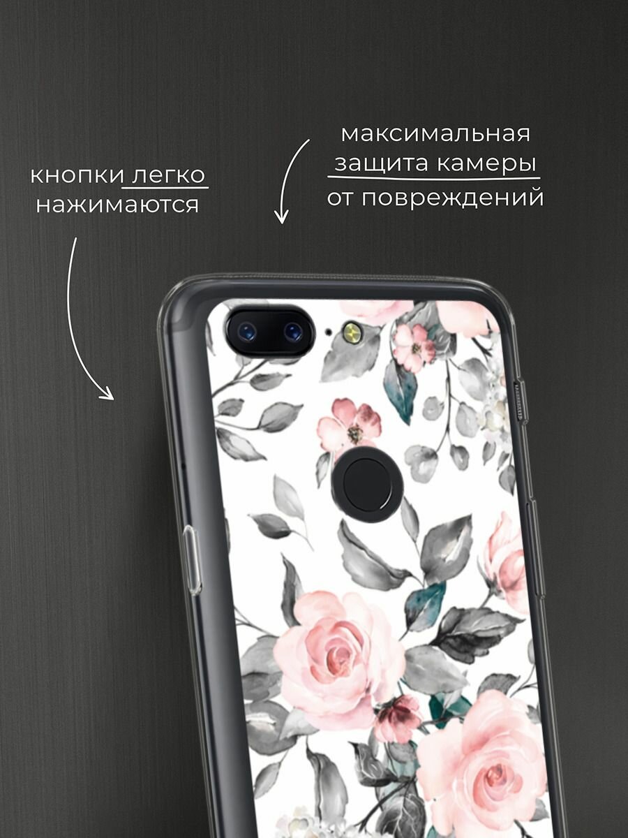 Силиконовый чехол на OnePlus 5T / ВанПлюс 5Т с принтом "Розы на белом" — фото 1