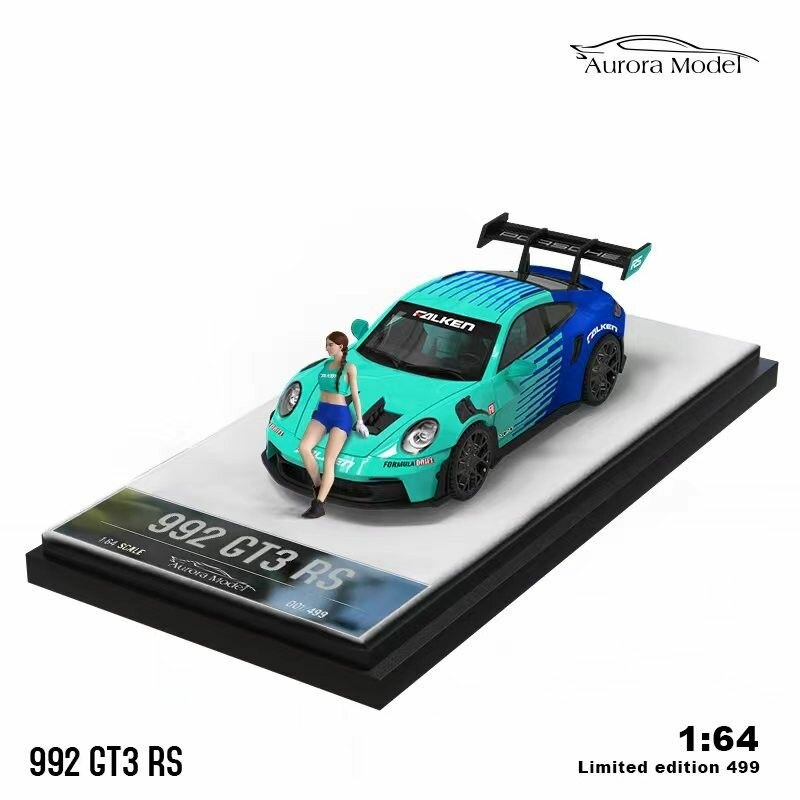 AuroraModel AM 1:64 Porsche 992 GT3 RS Синий Розовый AbsoluteRacing Сплавная Машина Модель